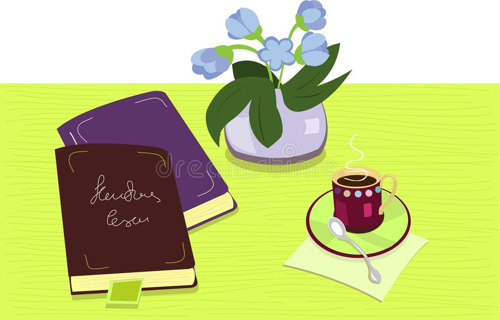 Composition with Books and Cup of Coffe Stock Vector - Illustration of ...