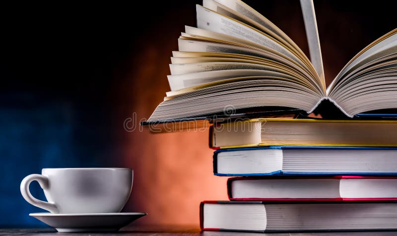 A Composition with Books and a Cup of Coffee Stock Photo - Image of ...