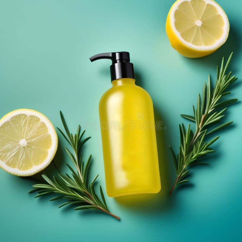Composition with a Bottle of Cosmetics without a Label, Fresh Lemon and ...