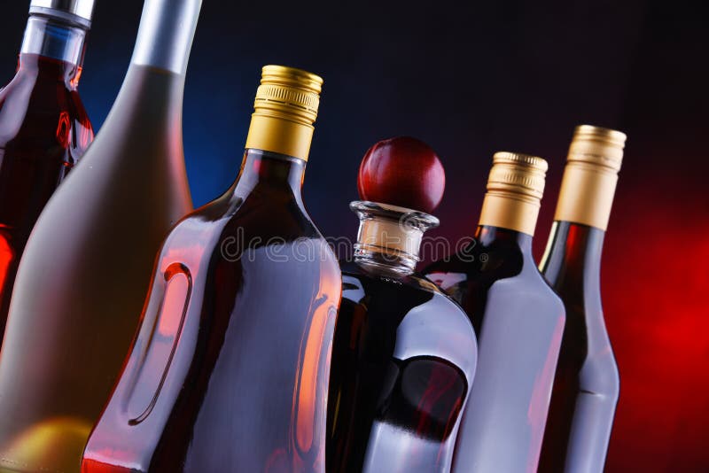 Bottles of Assorted Alcoholic Beverages Stock Image - Image of drugs ...