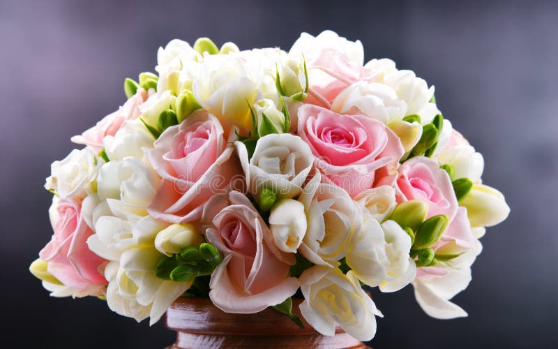 Composition with Bouquet of Freshly Cut Flowers Stock Image - Image of ...