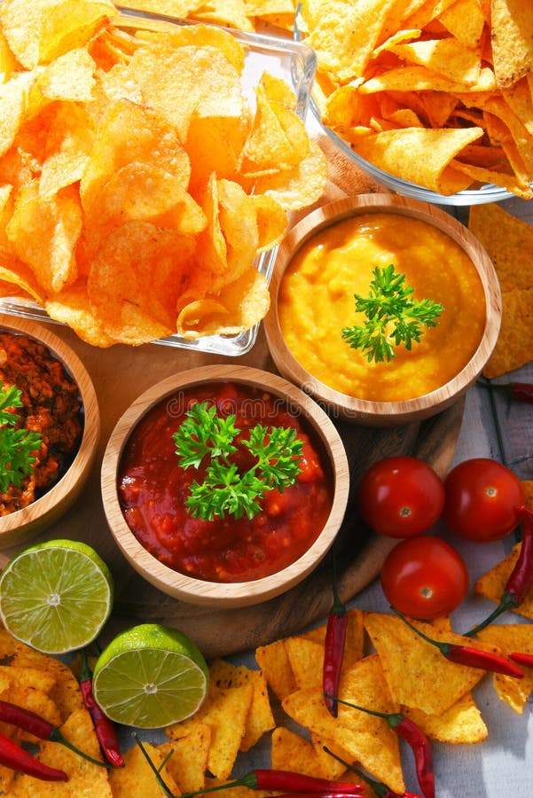 Composition with Bowl of Potato Chips Stock Photo - Image of onion ...