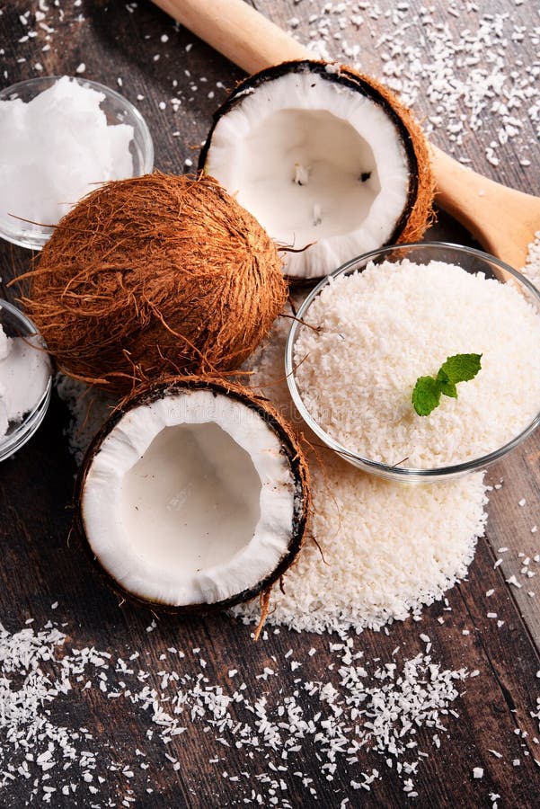 Bowl with Flour and Desiccated Coconut in Nut Stock Photo - Image of ...