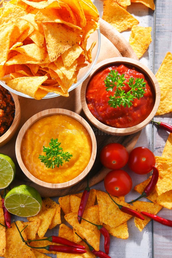 Composition with Bowl of Tortilla Chips Stock Photo - Image of crunchy ...