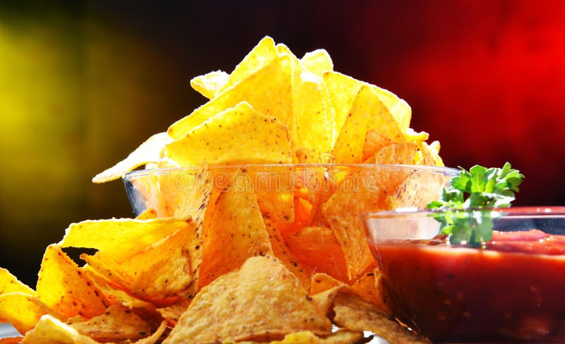 Composition with Bowl of Tortilla Chips Stock Image - Image of dipping ...
