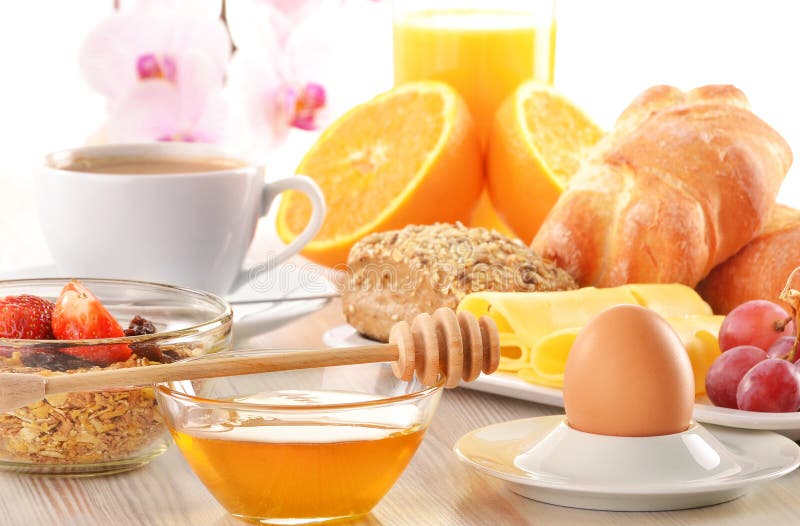 Composition with Breakfast on the Table Stock Photo - Image of morning ...