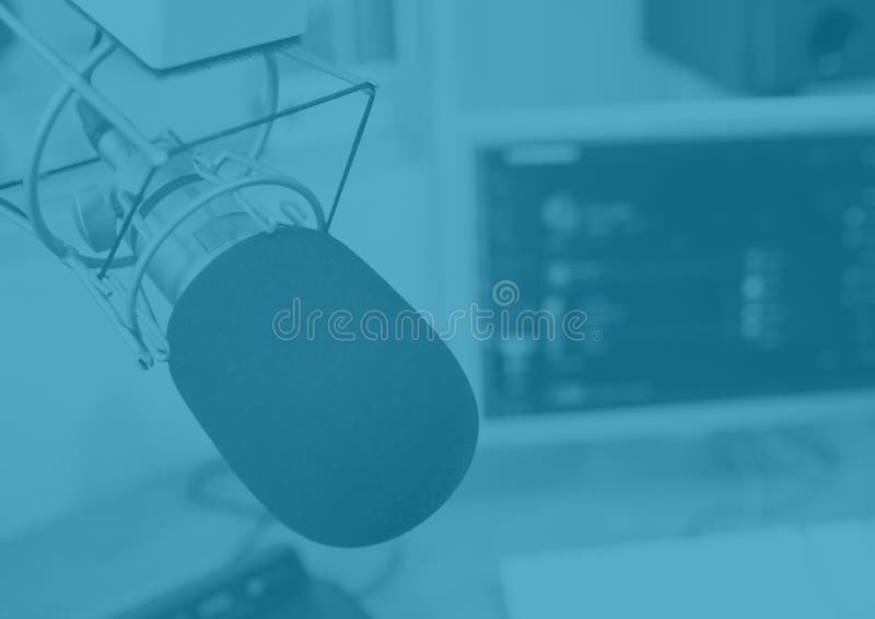 Composition Broadcasting Microphone Radio Studio Blue Background Stock ...