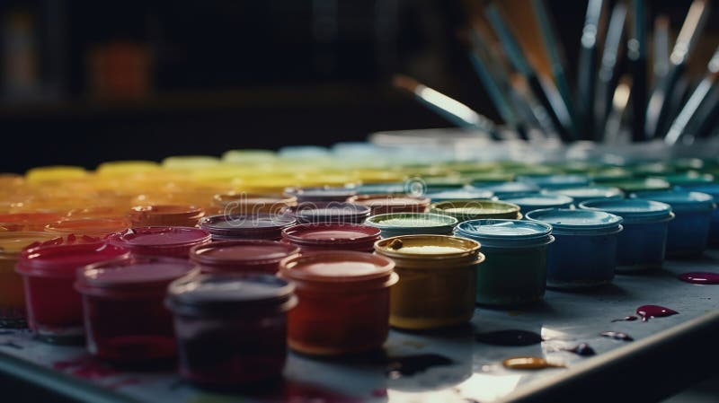 Composition with Brushes, Color Chart and Paint Containers. Generative ...