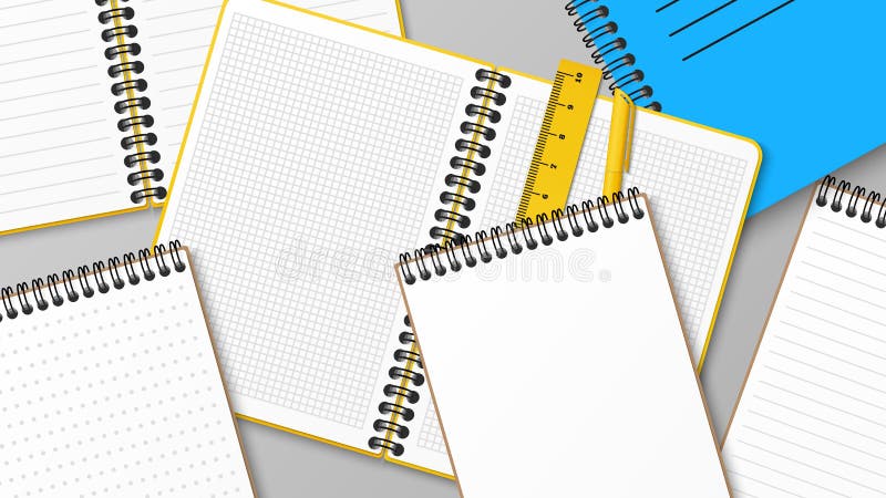 Composition with a Bunch of Notebooks and a Stack Notepad on the Table ...