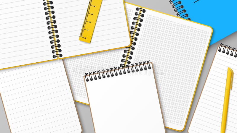 Composition with a Bunch of Notebooks and a Stack Notepad on the Table ...