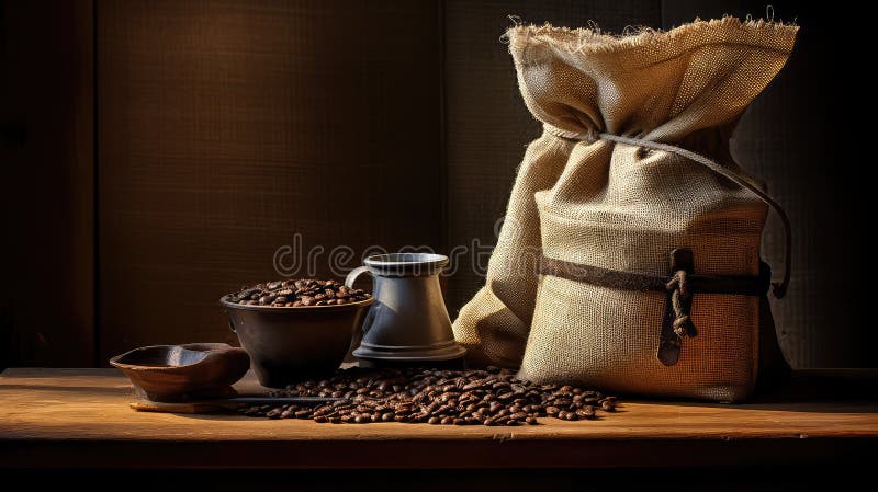 Composition Burlap Coffee Bag Stock Illustration - Illustration of ...
