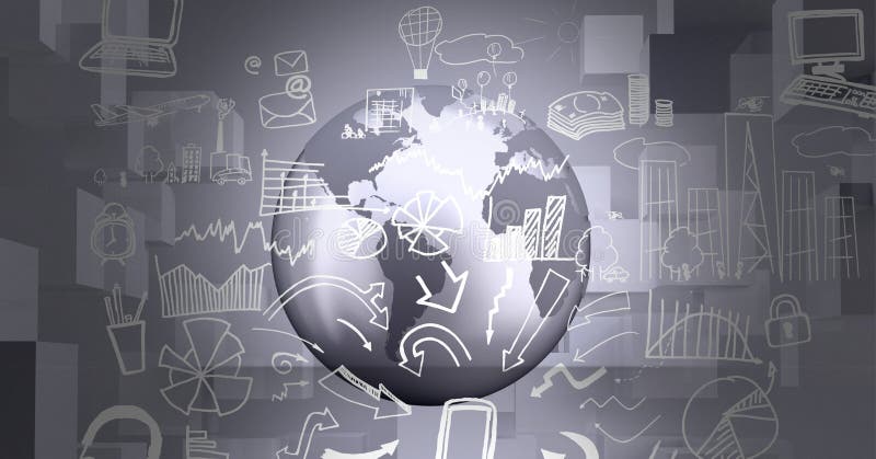 Composition of Business and Finance Icons Over Globe Stock Illustration ...