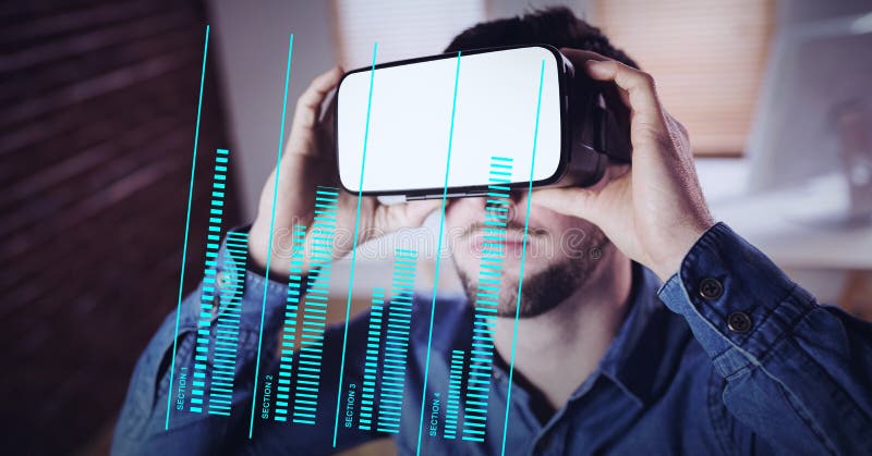 Composition of Businessman Wearing Vr Headset and Data Processing on ...