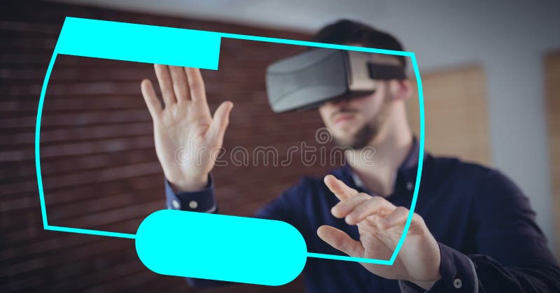Composition of Businessman Wearing Vr Headset Touching Digital Screen ...