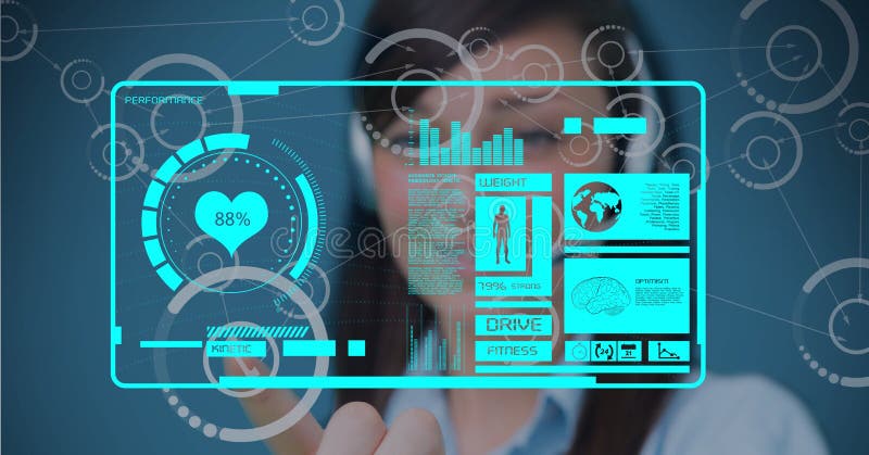 Composition of Businesswoman Touching Digital Screen with Medical Data ...