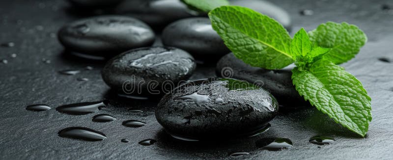 The Composition of Calming Stones and Mint Leaves is Balanced Stock ...