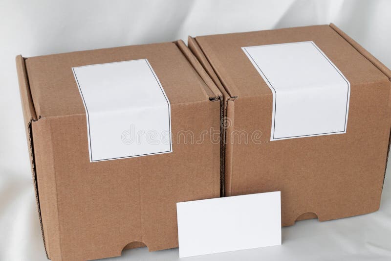 Composition of Cardboard Gift Boxes and Blank Business Card Stock Photo ...