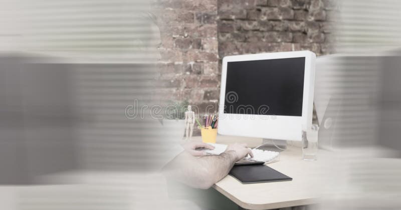 Composition of Caucasian Businessman Using Computer with Double ...