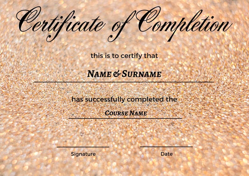 Composition of Certificate of Completion Text with Copy Space on Sand ...