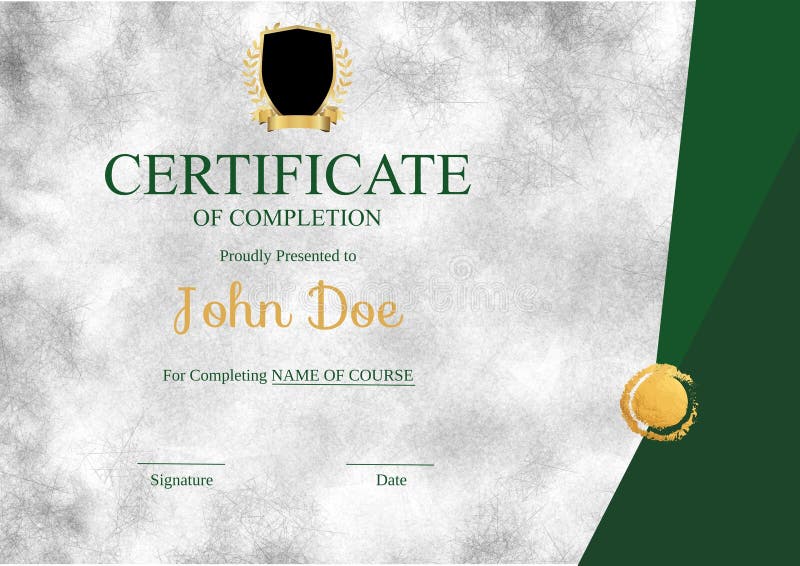 Composition of Certificate of Completion Text in Gold Frame with Copy ...