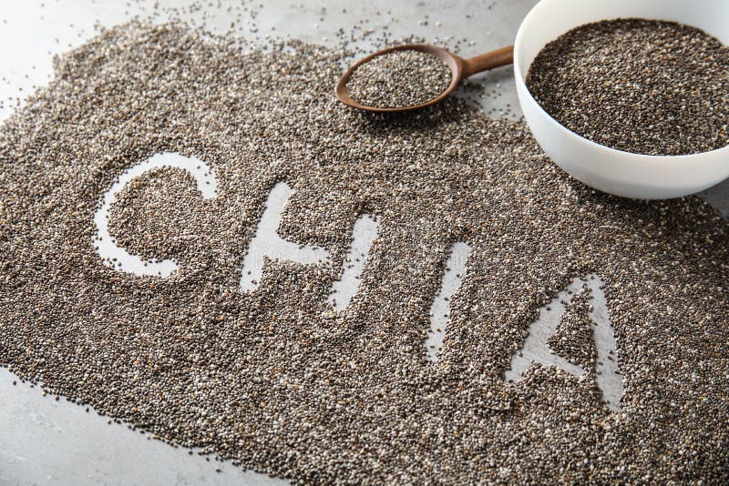 Composition with Chia Seeds on Grey Stock Photo - Image of healthy ...