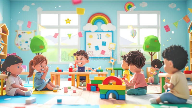 Composition of Children in Kindergarten Stock Illustration ...