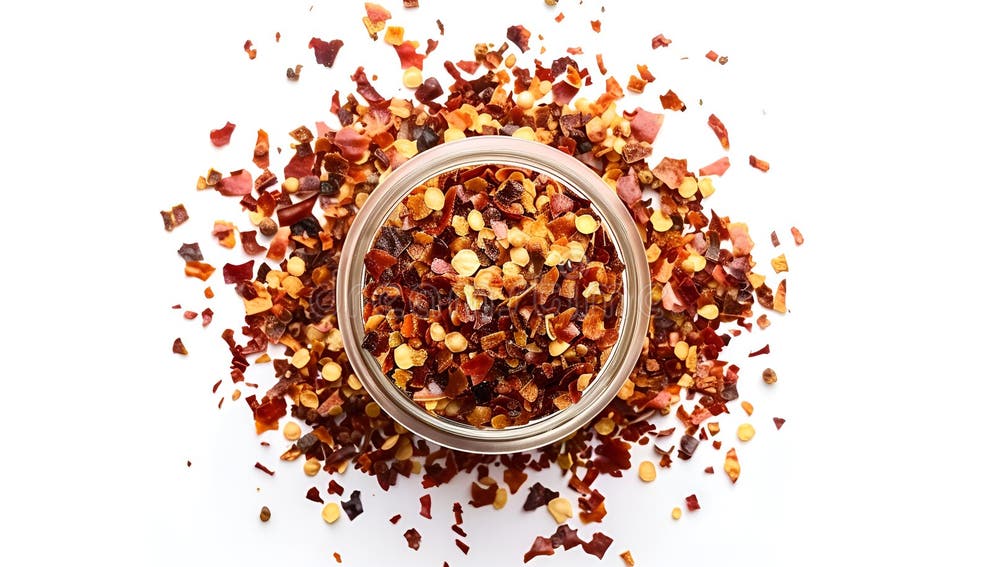 Composition with Chili Pepper Flakes on White Background, Top View ...