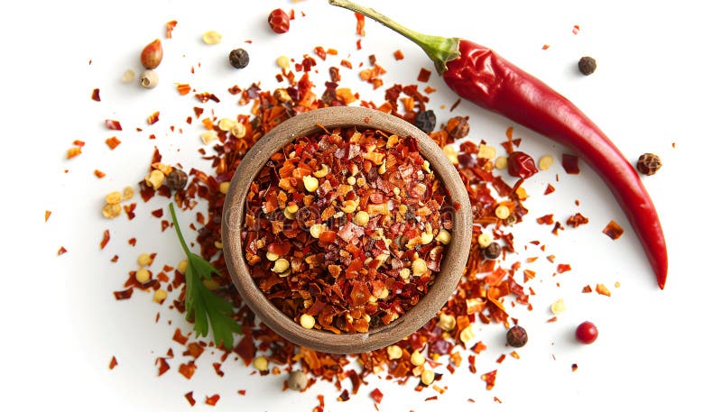 Composition with Chili Pepper Flakes on White Background, Top View ...