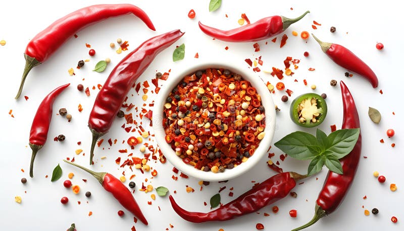 Composition with Chili Pepper Flakes on White Background, Top View ...