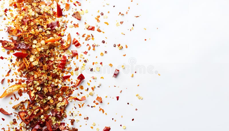 Composition with Chili Pepper Flakes on White Background, Top View ...