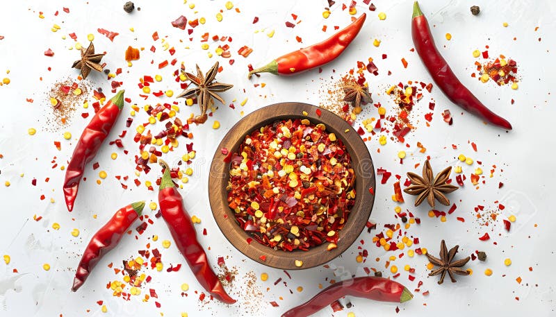Composition with Chili Pepper Flakes on White Background, Top View ...