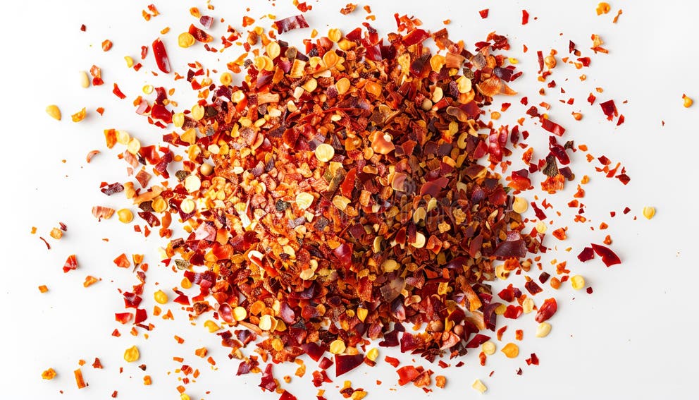 Composition with Chili Pepper Flakes on White Background, Top View ...