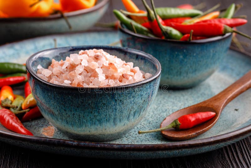 Composition with Chili Pepper and Rose Salt Stock Photo - Image of ...