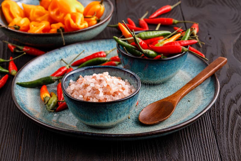 Composition with Chili Pepper and Rose Salt Stock Image - Image of ...