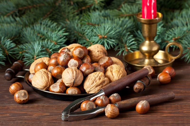 Composition with Christmas Nuts and Vintage Nutcracker Stock Photo ...