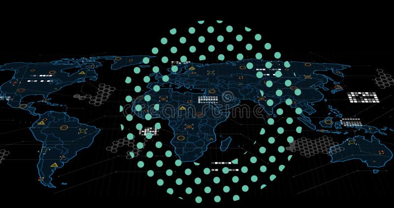 Composition of Circle with Dots and Data Processing Over World Map ...
