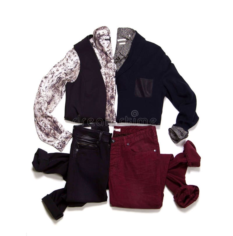 The Composition of Clothes on a White Background. Stock Photo - Image ...