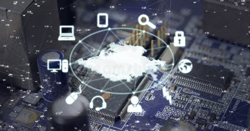 Composition of Cloud with Icons and Network of Connections Over Circuit ...