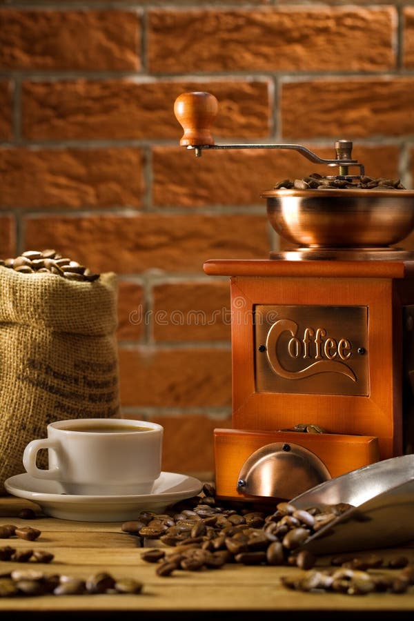 Composition of Coffee on the Brick Wall Stock Photo - Image of coffee ...