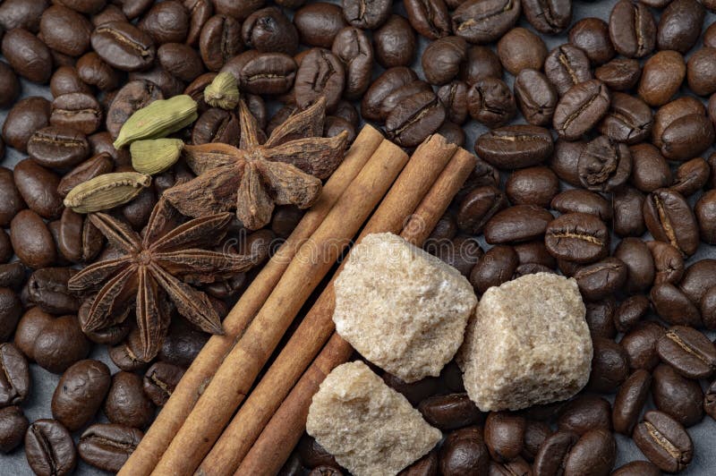 Composition of Coffee and Cane Sugar Stock Image - Image of cafe ...