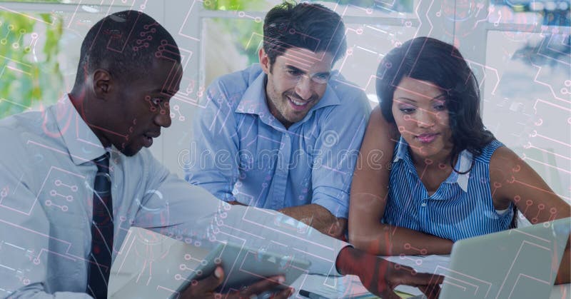 Composition of Computer Circuit Board Over Business People Using Laptop ...