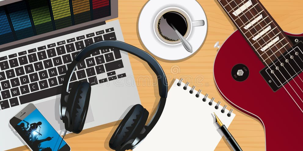 A Composition with a Computer and an Electric Guitar. Stock ...