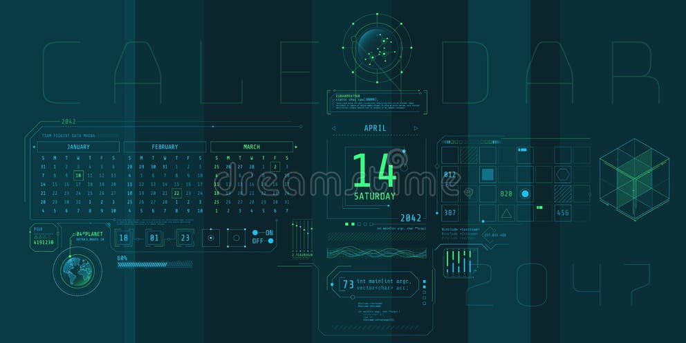 Composition of Computer HUD Interface with Calendar. Stock Vector ...
