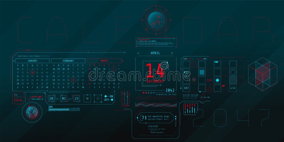 Composition of Computer HUD Interface with Calendar. Stock Vector ...