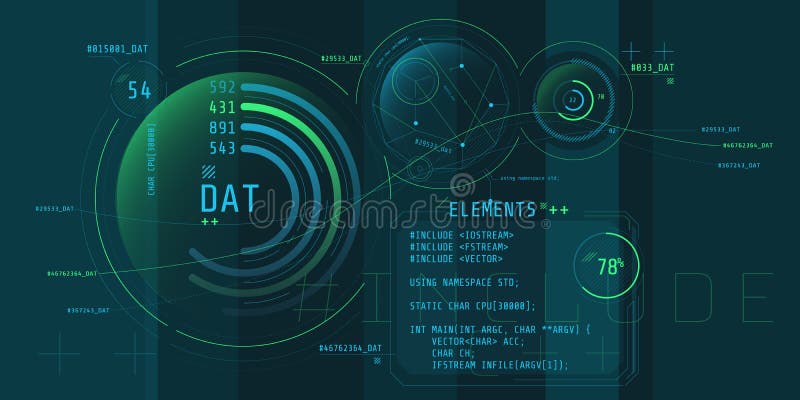 Composition of Computer HUD Interface with Coding. Stock Vector ...