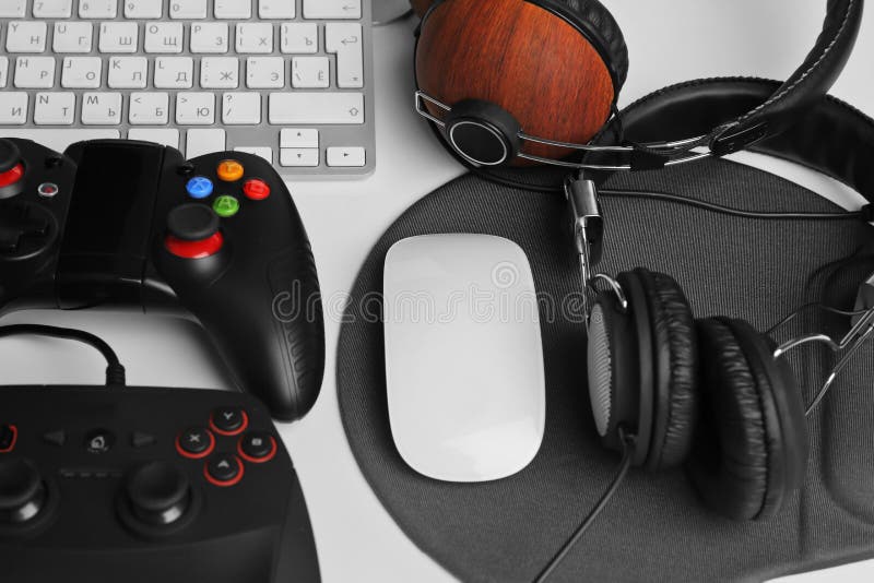Composition with Computer Mouse and Gaming Gear Stock Photo - Image of ...