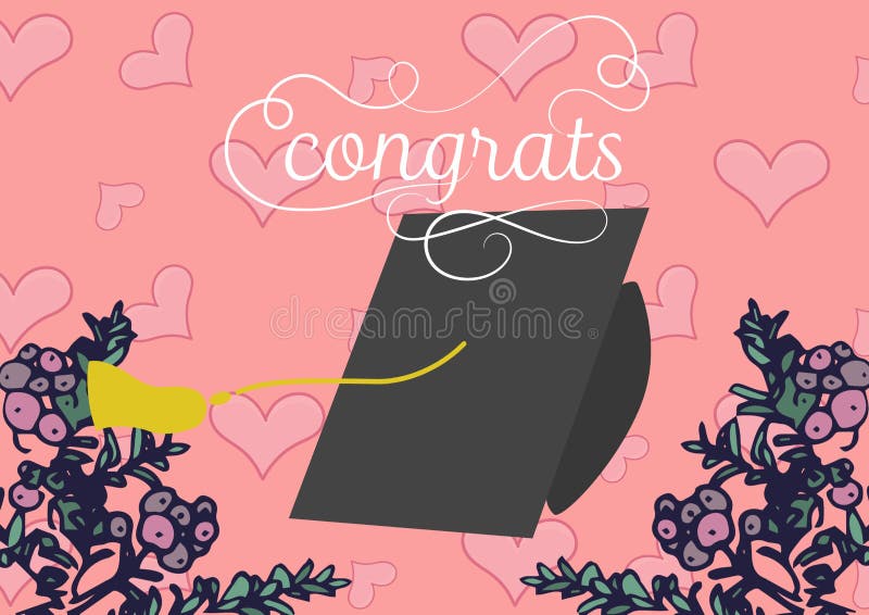 Composition Of Congrats In Curly Script With Mortarboard On Blue Dot ...