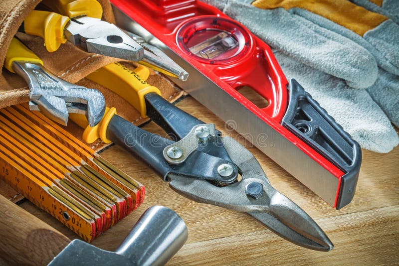 Construction Tooling on Wooden Board, Copy Space Stock Photo - Image of ...