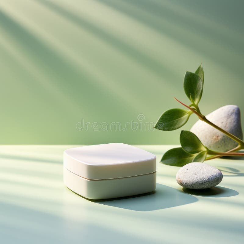 Composition of Cosmetic Packaging with White Rock and Leaves. Blank ...