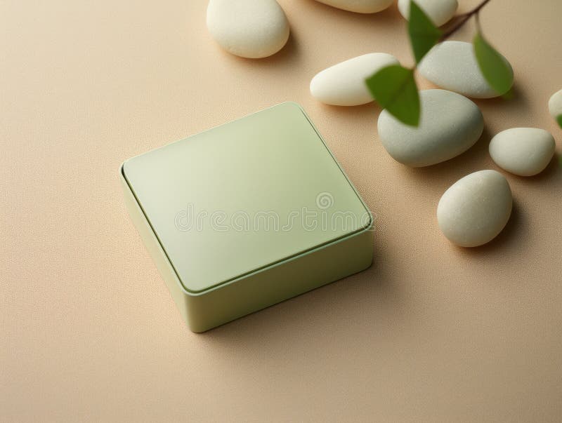 Composition of Cosmetic Packaging with White Rock and Leaves. Blank ...